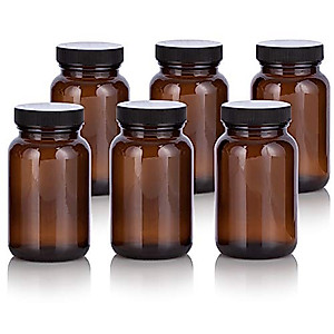 5 oz Amber Glass Packer Bottle with Black Ribbed Lid (6 pack)