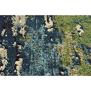 Unique Loom Estrella Collection Distressed, Landscape, Abstract, Modern, Earth Tones Area Rug (5' 0 x 8' 0 Rectangular, Navy Blue/Green)