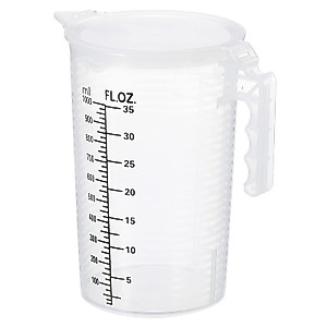 PATIKIL Graduated Beaker, 1000ml PP Plastic Liquid Measuring Cup Double Sided Black Graduations with Handle Lid and Spout for Lab Kitchen Home
