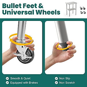 YBLFDY 24x30 Stainless Steel Table with Wheels and Adjustable Feet for Home Kitchen NSF Stainless Steel Prep Table,Metal Table with Undershelf for Garden