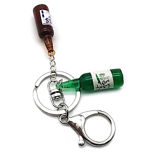GARASANI Korean Soju and Beer Bottle Miniature Key Chain Key Ring Unique Bottle (Soju and Beer)