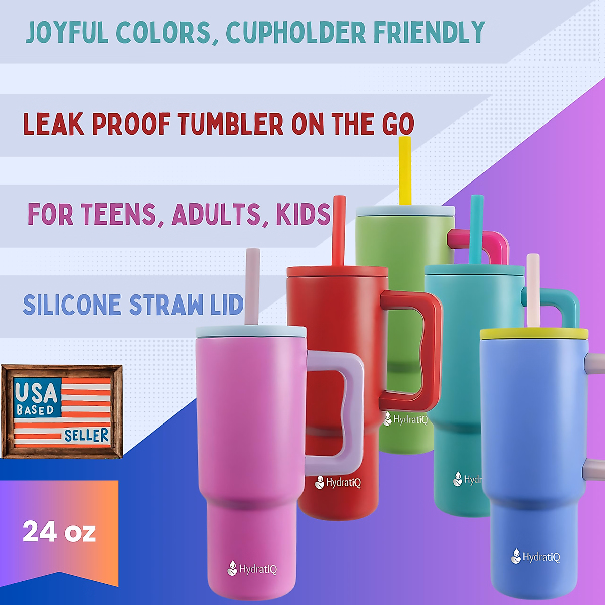 24 oz Insulated Tumbler Kids with Handle, Spill Proof Kids Water Bottle, Leak Proof Cup with straw Lid, Women, Teen, Toddler, Adults, Children Tumbler