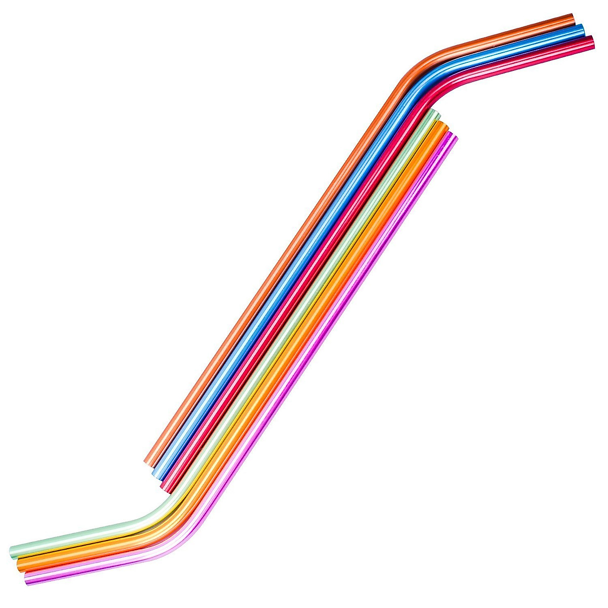 6Pcs 10.5"Drinking Straws, Stainless Steel Straws, Reusable Metal Straws, Rainbow Colorful Straws for 20 30oz Stainless Tumblers Rumblers Cold Beverage, Free Cleaning Brush Included, Bent