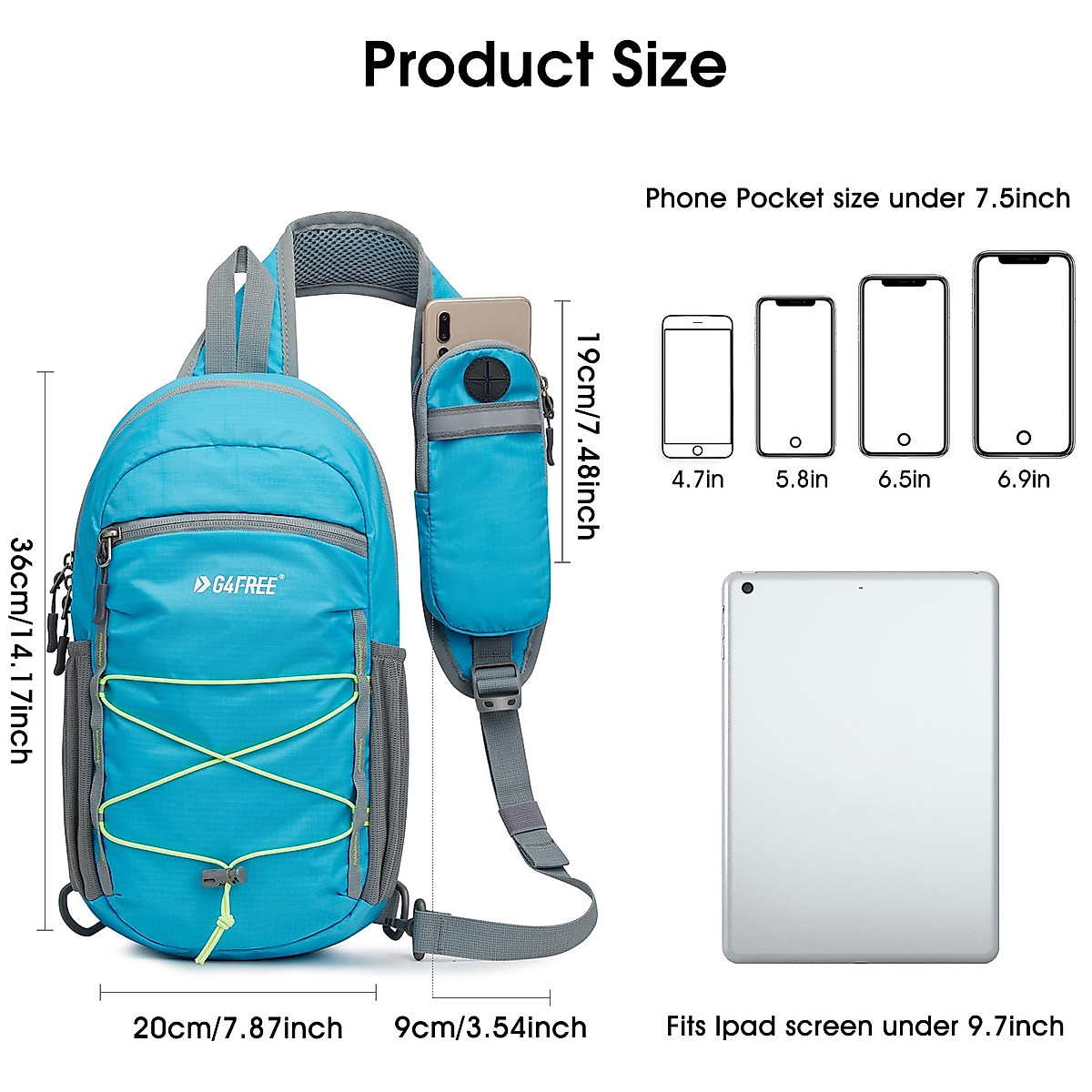 G4Free Sling Bag Backpack RFID Blocking Crossbody with Front Pocket Hiking Daypack Outdoor Chest Bag for Women Men Blue
