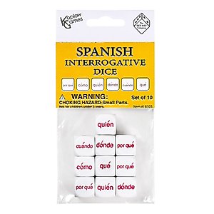 Koplow Games Spanish Interrogative Dice Set Classroom Accessories, Standard (15mm - 17mm), White