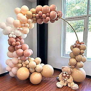 Dusty Pink Beige Gold Boho Balloon Garland Arch Kit, Neutral Blush Nude Tan Champagne Gold Double Stuffed Balloon Arch Kit for Women Birthday Wedding Baby Bridal Shower Engagement Party Decorations