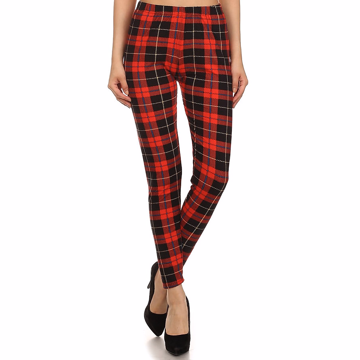 Leggings Depot High Waisted Plaid & Wild Print Leggings for Women-Full Length-S650, Holiday Plaid, Medium