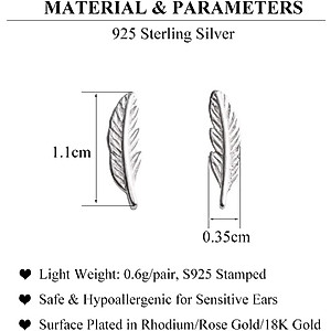 SLUYNZ Genuine 925 Sterling Silver Tiny Feather Studs Earrings for Women Sterling Silver Studs Earrings