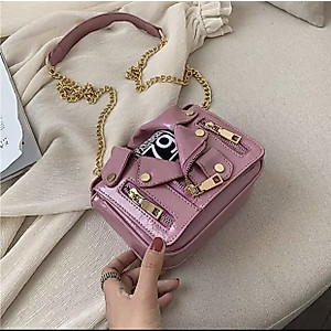 LavishMade Women chain Handbag Motorcycle Jacket RIvet Shoulder Crossbody Pink