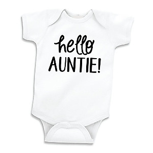 Bump and Beyond Designs Baby Bodysuit Aunt Surprise Pregnancy Announcement Hello Auntie Gift (White 0-3 Months)
