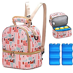 JforSJizT Breastmilk Bottles Cooler Bag with Ice Pack,Nylon Breast Pump Bag Backpack with Cooler Compartment,Double Layer Breast Pump Carrying Bag for Nursing Moms,Fits 6 Bottles Up to 9 Ounces，Colors
