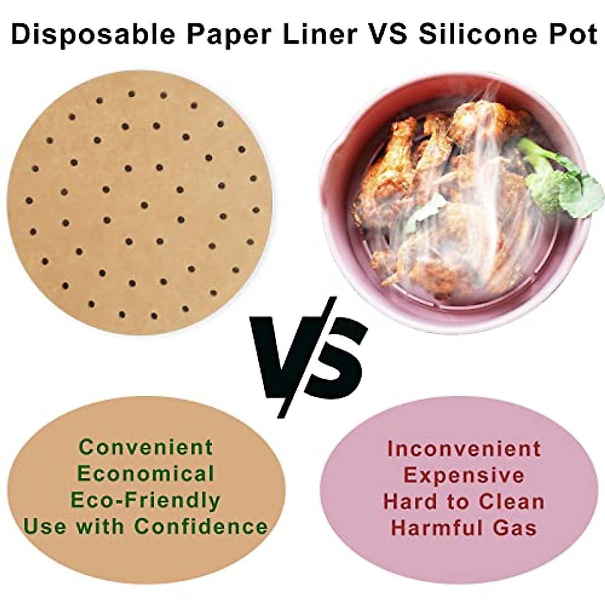 Numola Air Fryer Parchment Paper Liners, 200 Pcs Air Fryer Disposable Paper Liner for 2-3 QT Air Fryer, 7Inch Safe Air Fryer Paper, Non-stick Steamer Liner for Microwave, Oven, Bamboos Steaming Basket