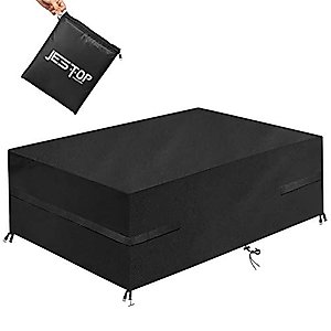 JESTOP Patio Furniture Covers, 96 Inch Rectangular Outdoor Table Cover Waterproof, Heavy Duty 600D Oxford Fabric Patio Table and Chair Cover Anti-UV with 4 Windproof Buckles, 96" L x 64" W x 40" H