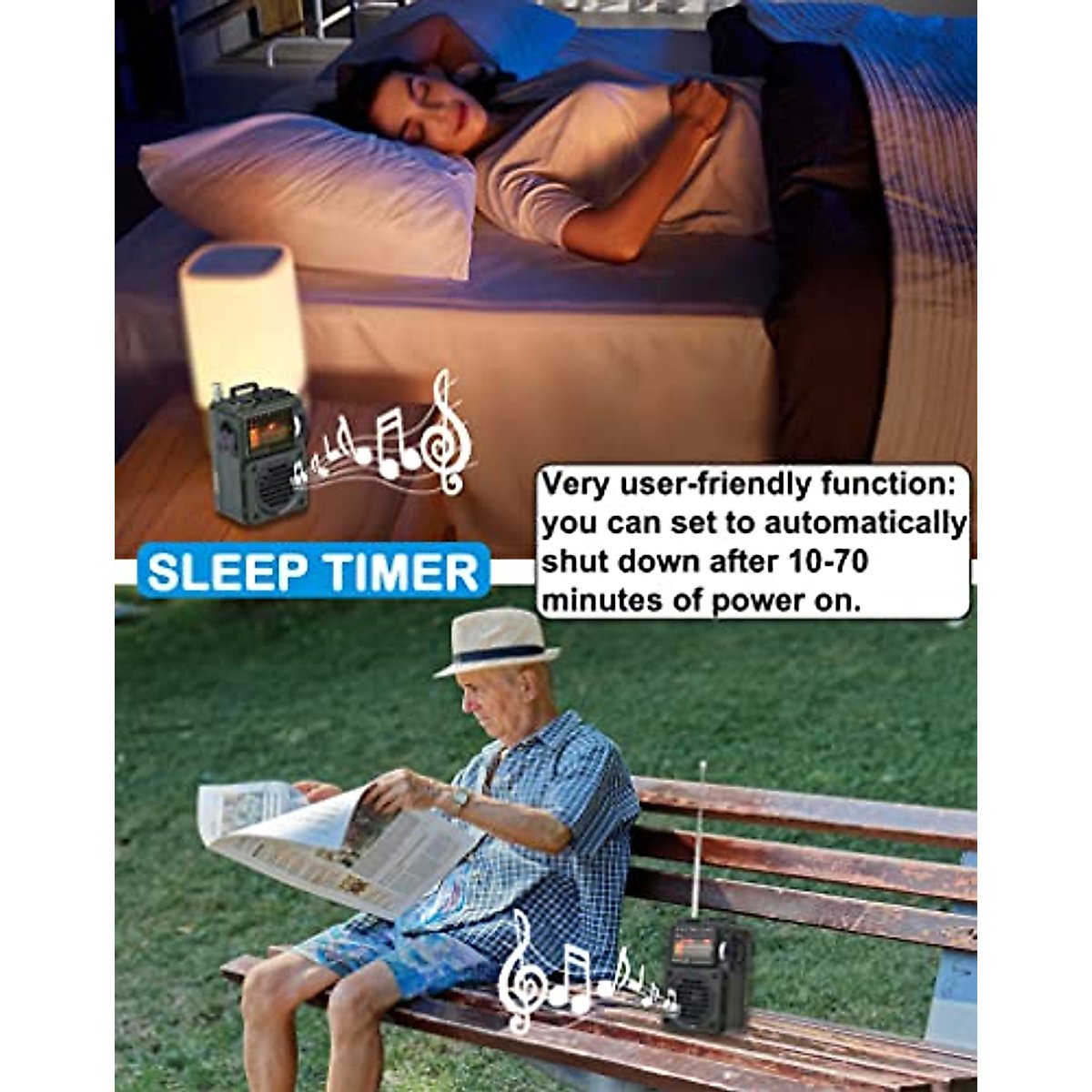 HanRongDa Radio, Bluetooth Speaker Support MicroSD Card, FM MW WB Shortwave Receiver with NOAA Alerts and Sleep Timer, Rechargeable Retro Analog Radios with Backlit and ATS Preset for Camping HRD700