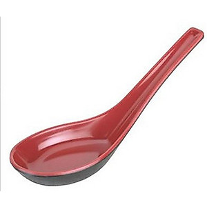 JapanBargain 2384x12, Set of 12 Soup Spoons Asian Chinese Wonton Japanese Soba Spoon Rice Spoon Ramen Noodle Spoon Vietnamese Pho Spoon, Black Red