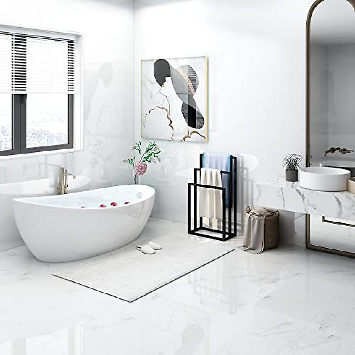 3 Tiers Metal Towel Rack Modern Freestanding Black Towel Holder for Bathroom Accessories Organizer(Black)