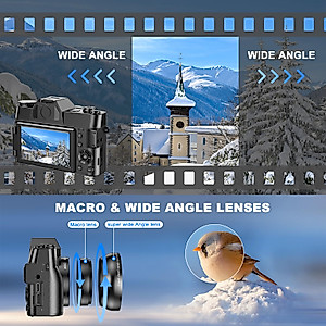 Digital Camera 4K 56MP Vlogging Camera with 3'' 180-degree Flip Screen, 16X Digital Zoom Camera for Photography with Auto Focus & 32GB Card & 2 Batteries for Teens Students Kids Boys Girls