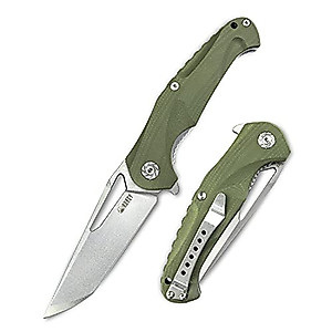 KUBEY Dugu KU210 Outdoor Folding Knife 3.58” Stonewashed D2 Blade and Ergonomics G10 Handle with Stainless Steel Pocket Clip for Hunting Fishing and Camping (Green_)