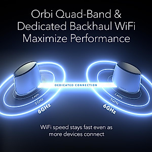 NETGEAR Orbi Quad-Band WiFi 6E Mesh Network System (RBKE963B) - Router +2 Satellite Extenders, Security Features, Up to 10.8Gbps, Coverage up to 9,000 sq.ft., 200 Devices, 10 Gig Internet Port, Black