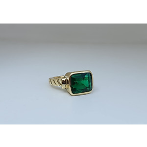 Gold Emerald Statement Ring, 925 Solid Sterling Silver Ring, Square Emerald Signet Ring, Women Ring, Men Ring, Gift Ring, Green Gemstone Ring (Sterling Silver, 8)