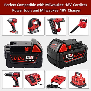 liangjia 2Packs 6.0Ah 18V Lithium-ion Replacement for Milwaukee M -18 Battery Compatible with Milwaukee 18V Tools