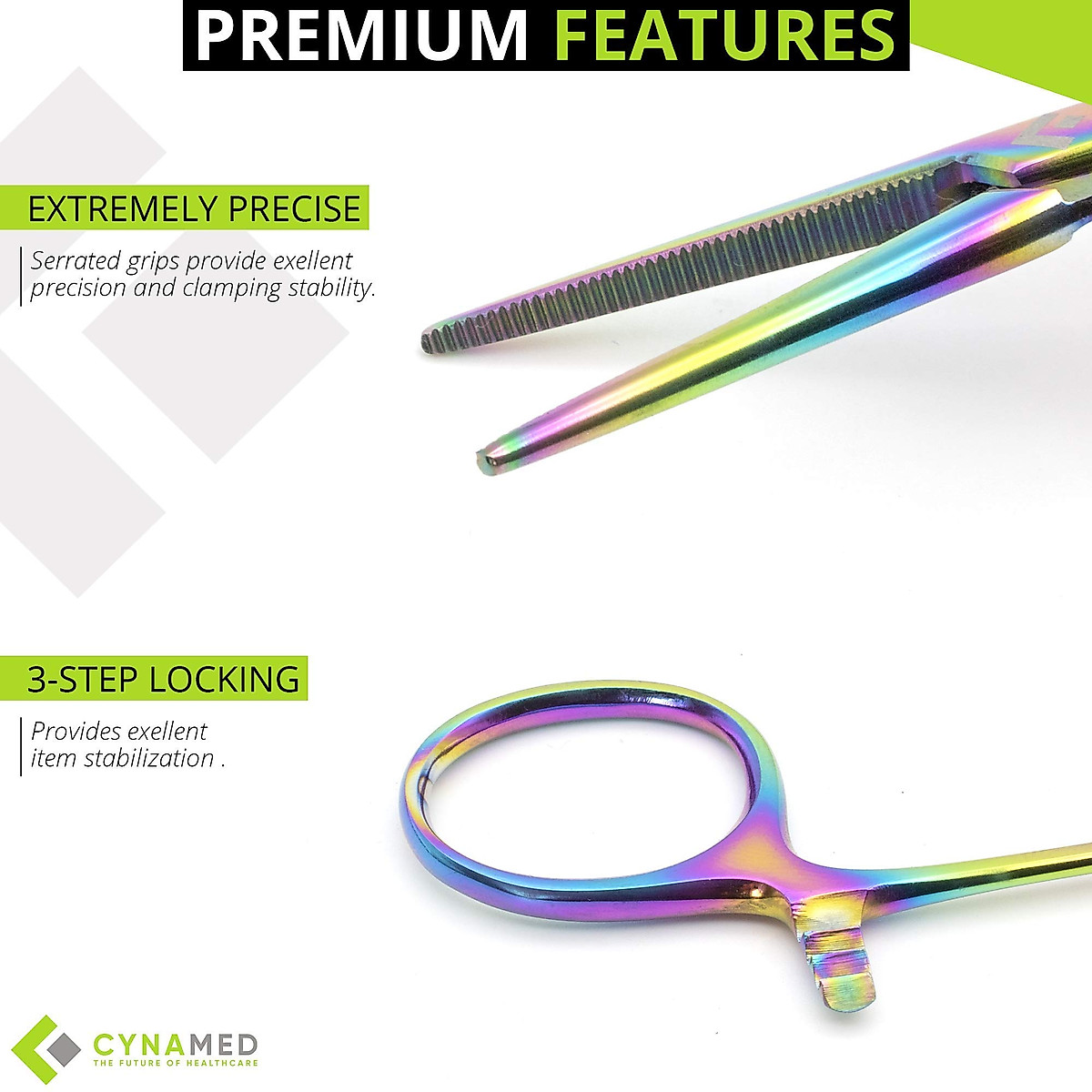 Cynamed Set of 2 Artzone Multi Color Hemostat Forceps with Serrated Jaws, Stainless Steel Rainbow Pliers - 5 inch