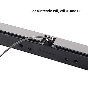 Aokin USB Sensor Bar for Wii, Replacement USB Wired Infrared Ray Sensor Bar for Nintendo Wii, Wii U, Includes Clear Stand, Silver/Black