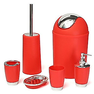 JIUCHEN Set 6 Pieces Bathroom Accessories Set, Bathroom Set Lotion Dispenser, Toothbrush Holder, Bathroom Tumblers, Soap Dish, Trash Can for Homes Hotels