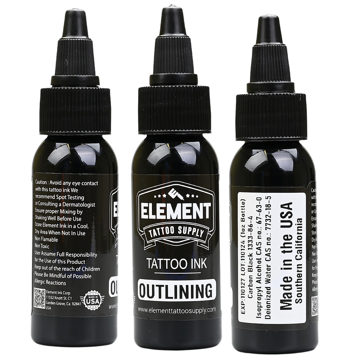 Element Tattoo Supply - Black Tattoo Ink Lining Outline Shading Mixing Ink Blending Solid Tattooing Ink Permanent for Human Skin Professional Vegan Tattoo Ink 1oz Bottle