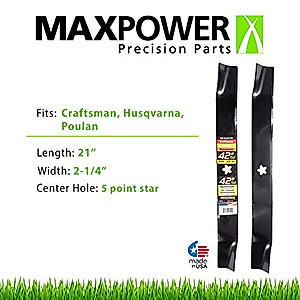 MaxPower 561714B 2 Blade Mulching Set for 42" Cut Craftsman, Husqvarna, Poulan Mowers Replaces OEM #'s 134149, 594892701, Black