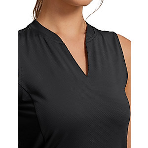 Obla Women's Sleeveless Golf Shirt V-Neck Lightweight Quick Dry Tennis Tank Tops Polo Shirts for Women(Black_L)