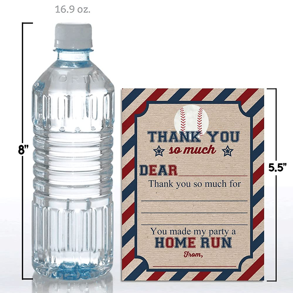 Rookie of the Year Baseball Birthday Thank You Notes, Ten 4" x 5.5" Fill In The Blank Cards with 10 White Envelopes by AmandaCreation