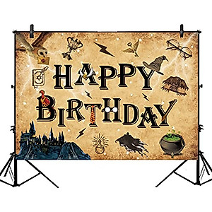 QIEXI Wizard Birthday Backdrop Wizard Happy Birthday Party Decoration Backdrop for Boy Girl Birthday Party Banner Witch Party Theme Decoration Supplies Wizard School Decoration 5x3ft