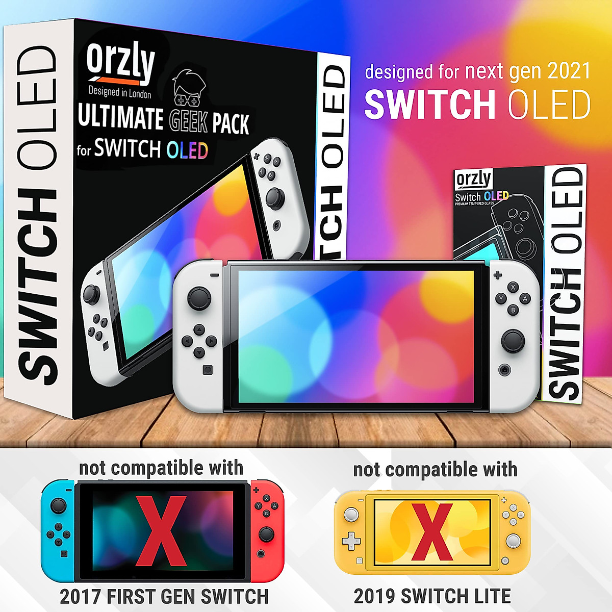 Orzly Accessories Kit Bundle Compatible with Nintendo Switch OLED Console (NOT 2017 Edition Compatible) Ultimate Geek Pack with Case and Screen Protector and Much More - Ice White Gift Boxed