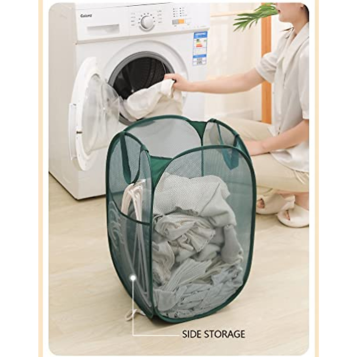 2 Pack Popup Laundry Hamper- Mesh Hampers Bag- Foldable Clothes Storage Basket with Handles for The Kids Room, College Dorm or Travel