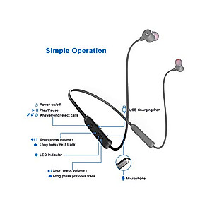 NANAMI Bluetooth Earbuds, 5.0 Bluetooth Wireless Headphones, IPX7 Waterproof, in-Ear Earphones with Mic, HiFi Stereo Deep Bass Headsets, Magnetic Neckband, 15 Hours Playtime for Gym (Black with Red)