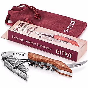 Wine Opener & Waiters Corkscrew-With a Comfortable Rosewood handle – Wine And Beer Bottle Opener For Bartenders, Waiters, –With A Wine Key Foil Cutter - With a Nice Pouch Included