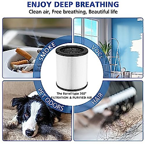 KJ80 Replacement Filter Compatible with Druiap KJ80 Air Purifier, 360° Rotating 3-in-1 Filter of H13 True HEPA Filter, Activated Carbon and Pre-filter, Compared to part# AF3080, 2 Pack(NOT FOR KJ150)
