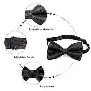 Alizeal Mens Paisley Bow Tie, Pocket Square, Cufflinks Set (Black)