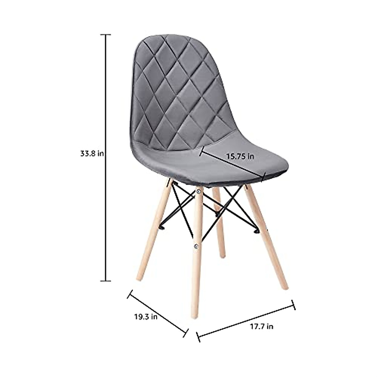 CangLong Mid Century Velvet Upholstered Dining Chair with Wood Legs for Kitchen, Dining, Living, Guest, Bed Room Side Chair, Set of 2, Dark Grey