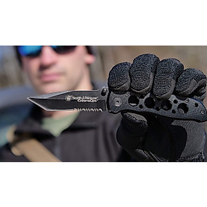 Smith & Wesson CK5TBS 7.4in High Carbon S.S. Folding Knife with a 3.2in Serrated Tanto Blade and Aluminum Handle for Outdoor, Tactical, Survival and EDC