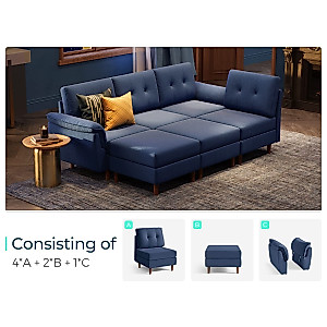 LINSY HOME Modular Sectional Sofa, Velvet Sectional Sofa Couch with Memory Foam, U Shape 6 Seat Modular Sectionals with Ottomans, Sleeper Sofa Couches with Chaise for Living Room, Blue