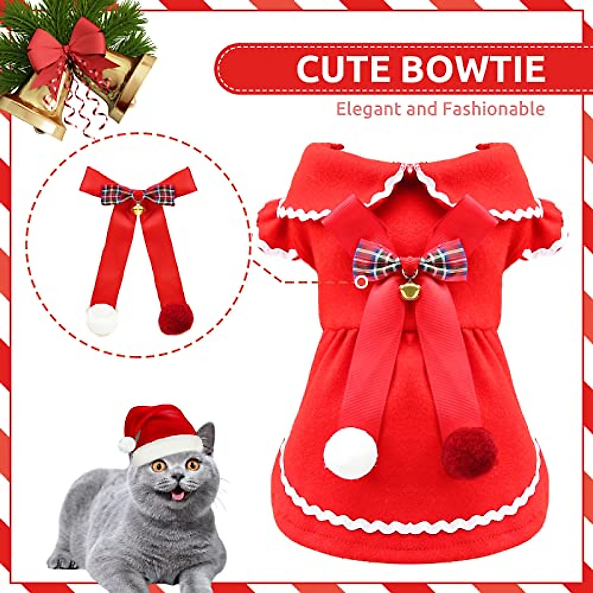BAEJMJK Dog Winter Dress Bowknot Warm Girl Puppy Christmas Dress Cute Doggie Clothes for Small Dogs Cats Rabbit(Red,Large)