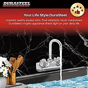 Kitchen Sink Faucet Wall Mount - DuraSteel 4" Center Commercial Kitchen Sink Faucet with 3-1/2" Gooseneck Spout - Dual Knob Handles - Brass Constructed & Chrome Polished