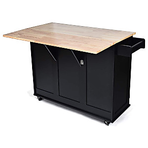 Giantex Kitchen Island Cart with Drop-Leaf Tabletop, Large Trolley Cart with Large Cabinet, 3 Drawers, Towel Rack, Kitchen and Dining Room Utensils Organizer on Wheels