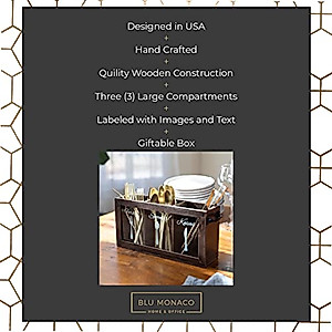 BLU MONACO Expresso Wooden Flatware, Cutlery,Kitchen Utensil & Silverware Caddy Organizer Bin Holder for Forks, Spoons, Knives - Perfect for Kitchen Countertop