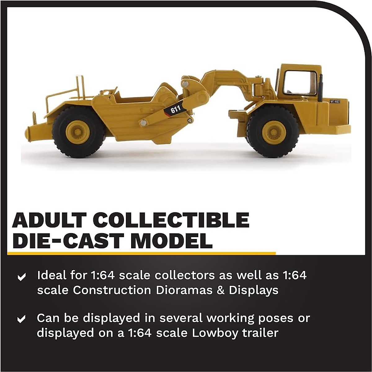 Diecast Masters 1:64 Caterpillar 611 Wheel-Tractor Scraper, Play & Collect Series Cat Trucks & Construction Equipment | 1:64 Scale Model Diecast Collectible Model 85695