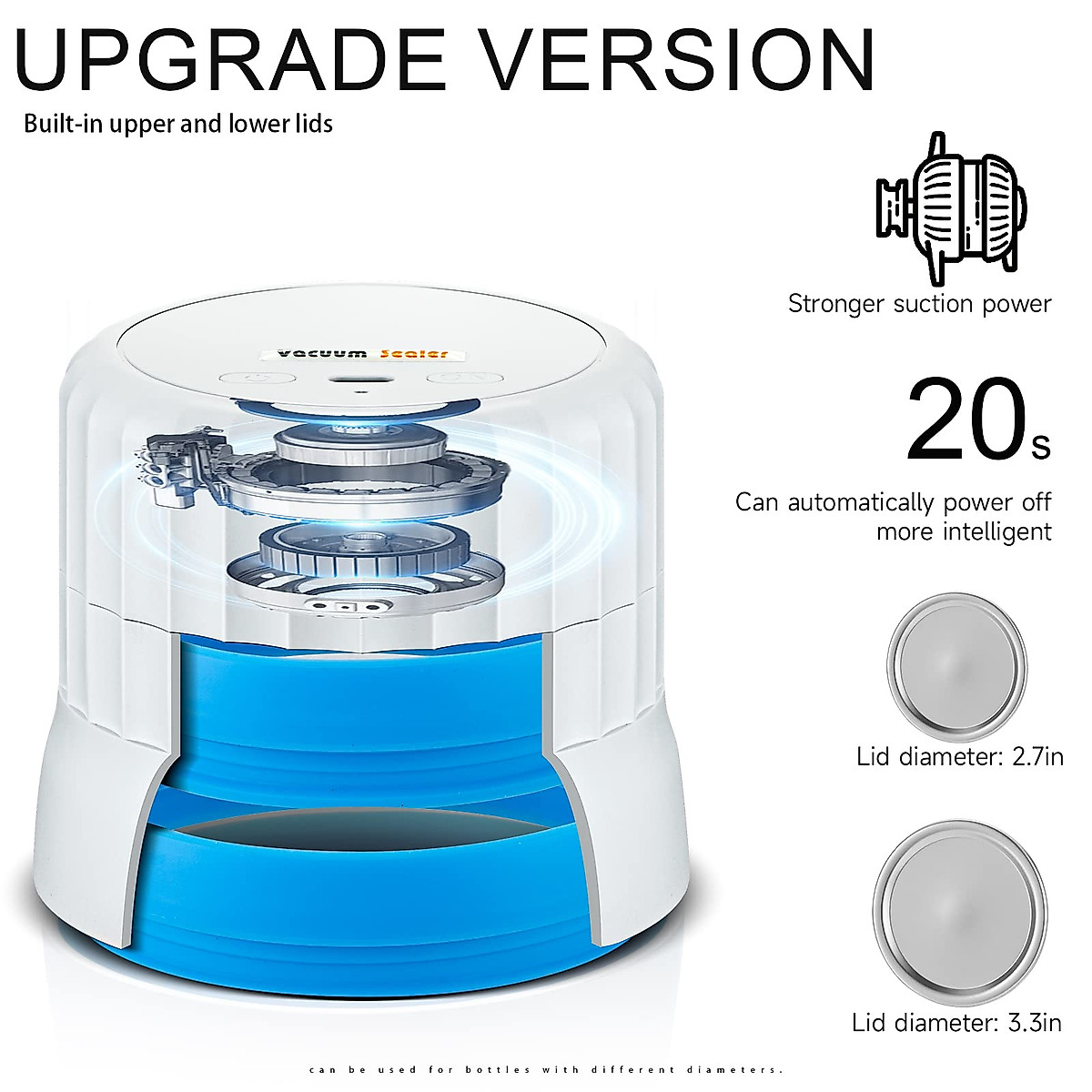 Electric Vacuum Sealer For Mason Jar - Handheld Vacuum Pump For Mason Lids Canning Jars Air Remover Attachment Wide Mouth Regular Mouth Jar Vacuum Seal Kit Vacuum Sealing Accessories For Food Storage