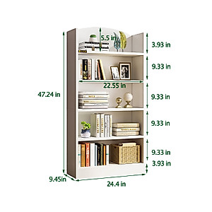MIN WIN 47.24" Tall Bookcase and Bookshelf, Open Shelf Wood Bookcase with 5-Tier Storage Shelves,Bookshelves Standing Display Shelf Units for Home Office, Living Room, Bedroom, Kitchen-White