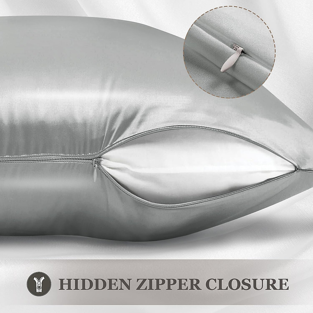 Adubor Silk Pillowcase - Mulberry Silk Pillow Case, 23 Momme 6A Grade Fibers, 900 Thread Count, Silk Pillow Cases for Hair and Skin Health, with Hidden Zipper (Standard 20''×26'', Dark Gray, 1PC)